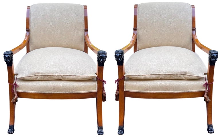 Italian Neo-Classical Style Walnut and Ebony Arm Chairs with Lions ...