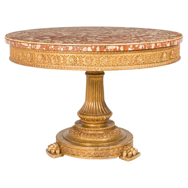 Italian Neoclassic Giltwood and Breccia Rosso Marble Circular Center ...