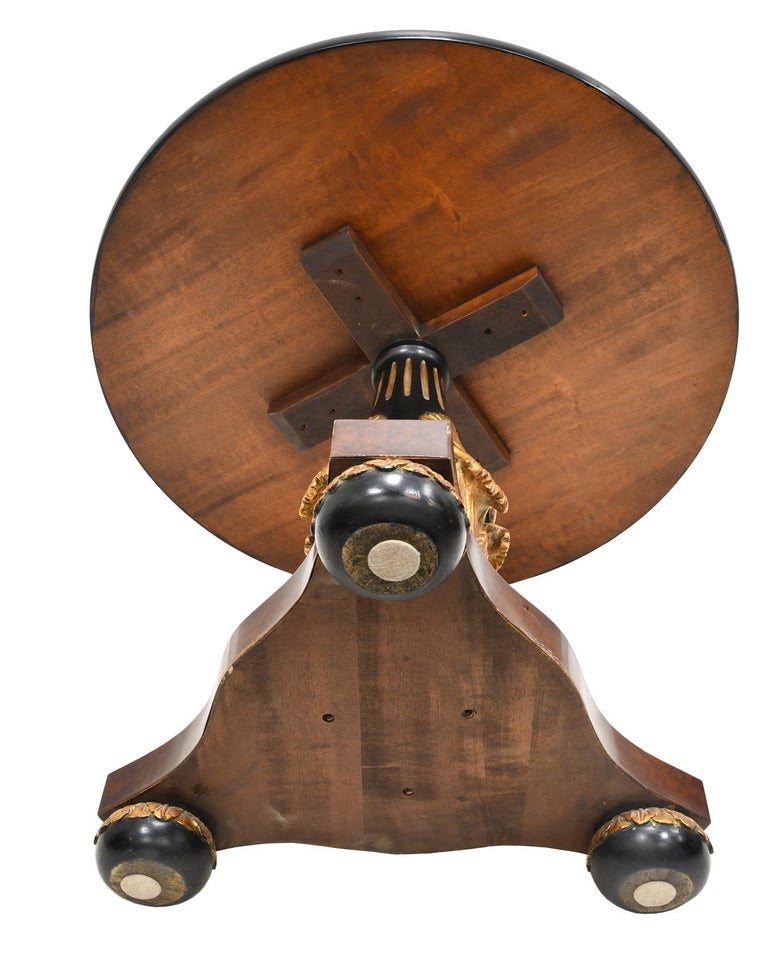 Italian Neoclassical Ebonized Round Pedestal Table w/ Marquetry Inlays ...