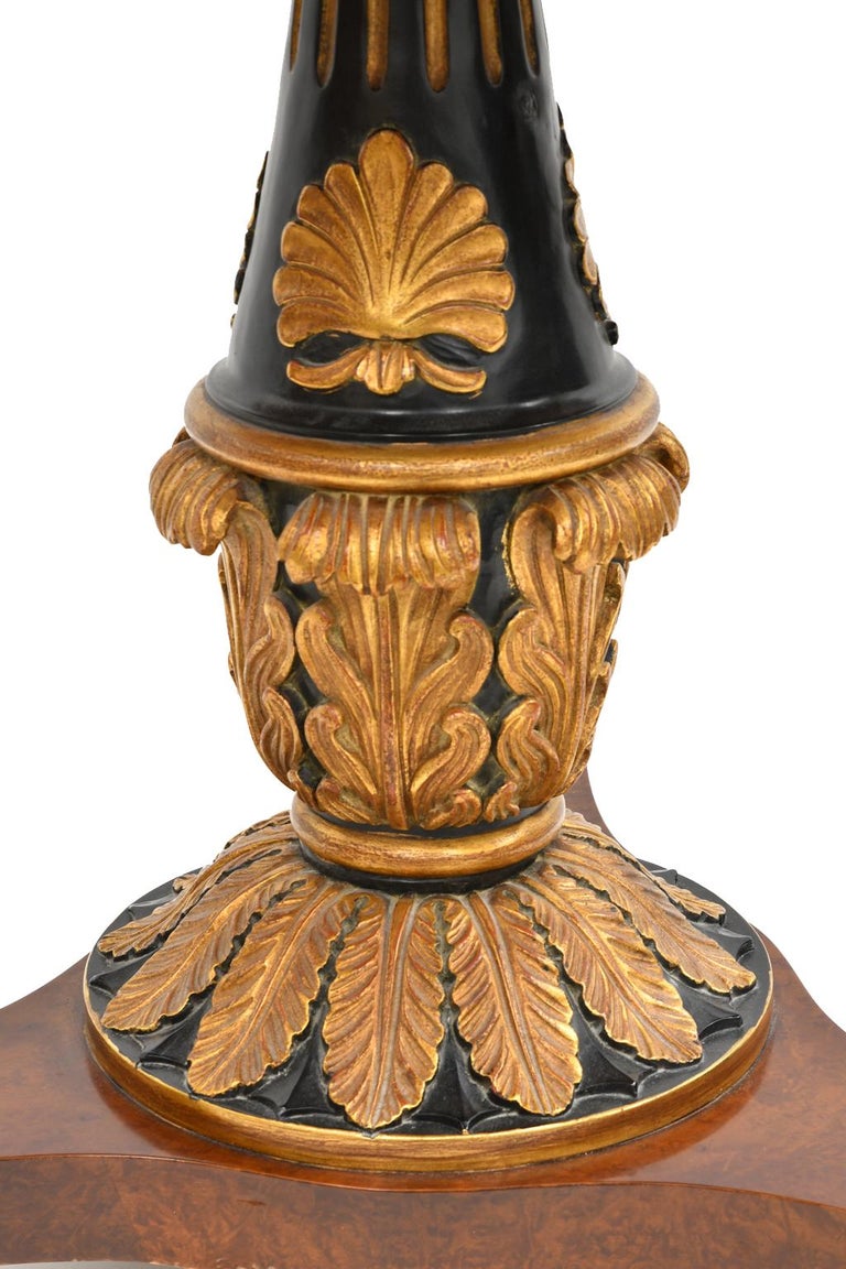 Italian Neoclassical Ebonized Round Pedestal Table w/ Marquetry Inlays ...