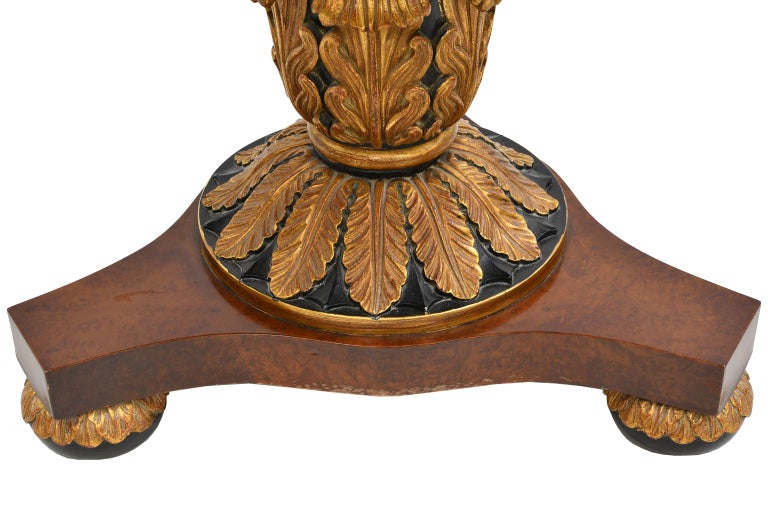 Italian Neoclassical Ebonized Round Pedestal Table w/ Marquetry Inlays ...