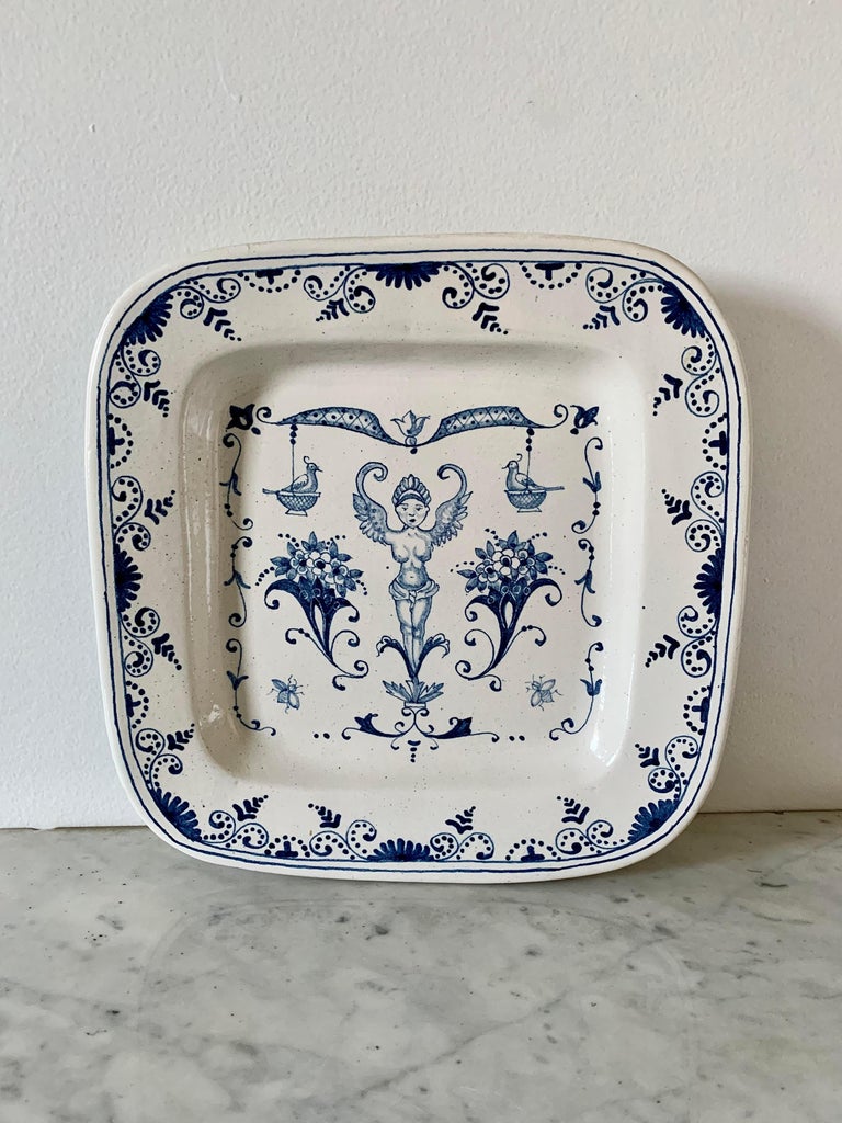 Italian Neoclassical Faience Blue and White Square Wall Plates, Pair ...