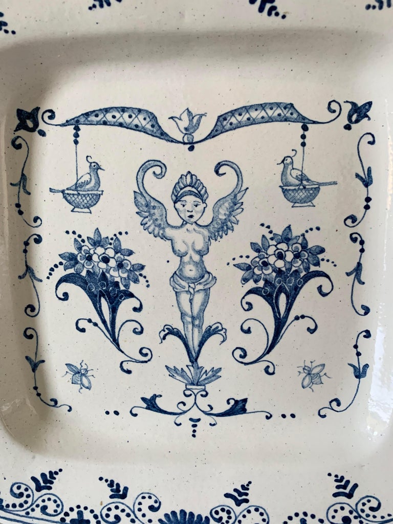 Italian Neoclassical Faience Blue and White Square Wall Plates, Pair ...