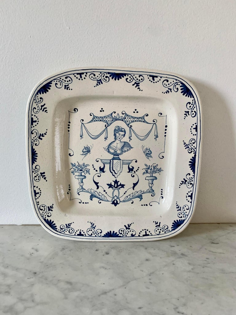 Italian Neoclassical Faience Blue and White Square Wall Plates, Pair ...