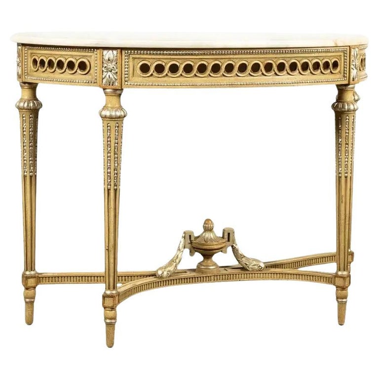 Italian Neoclassical Gilt Wood and Parcel Silver Marble Top Console ...