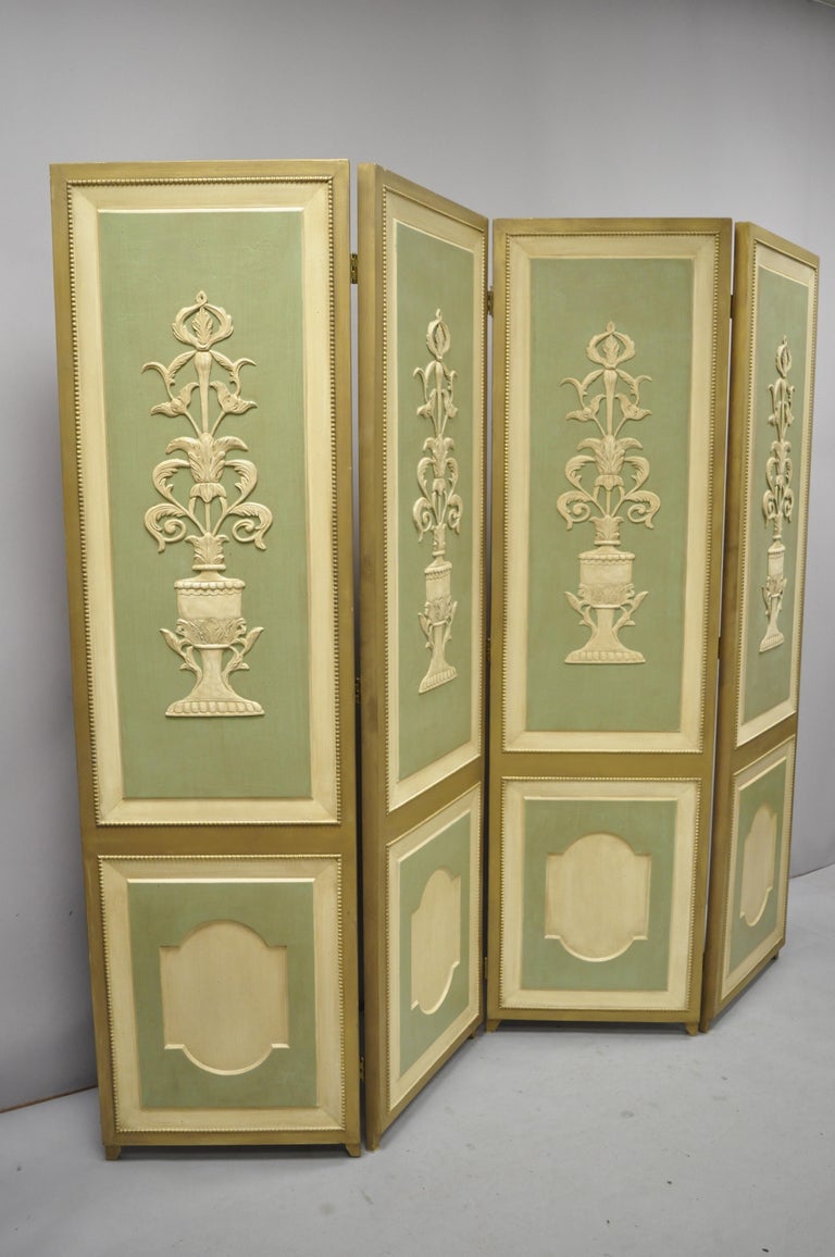 Italian Neoclassical Green Gold 4-Panel Section Carved Urn Flower ...