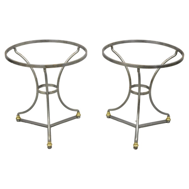 Italian Neoclassical Maison Jansen Brushed Steel Brass Round End Tables ...