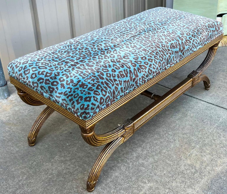 Italian Neoclassical Style Carved Giltwood Bench in Leopard Velvet ...