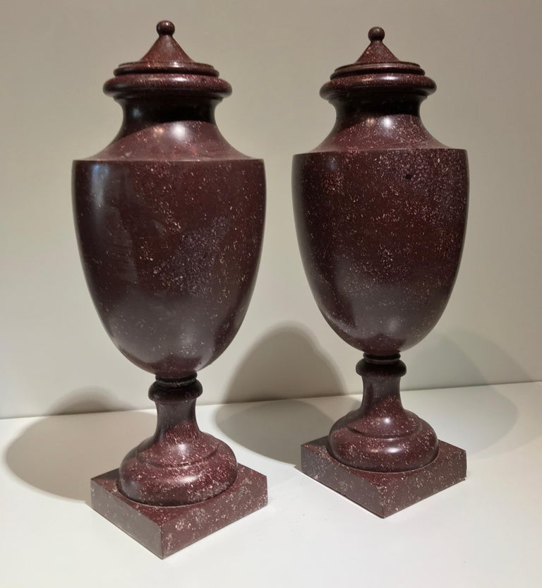 Italian Neoclassical Style Pair of Urns Made with Ancient Red Porphyry ...