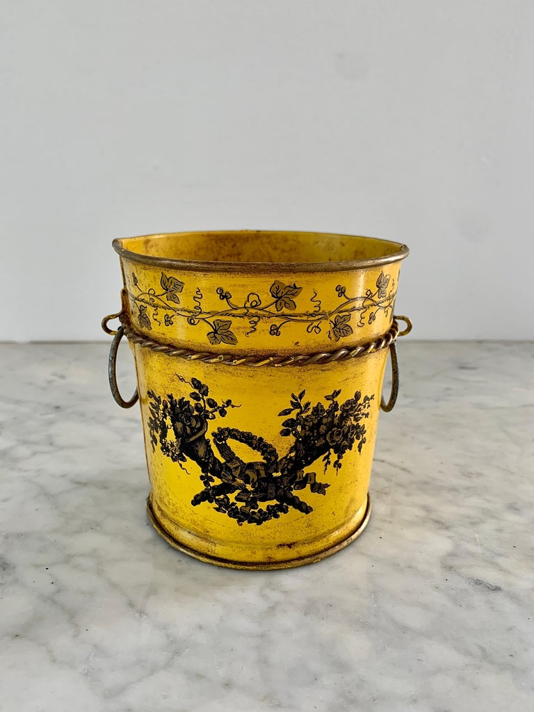 Italian Neoclassical Tole Yellow Cachepot Planter Vase For Sale at 1stDibs