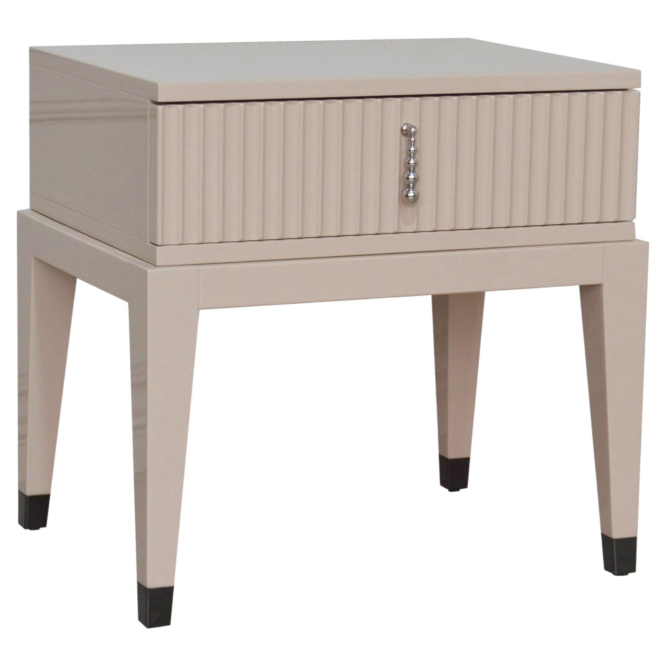 Italian Night Table in High Gloss Ebony Veneer with One Upholstered ...