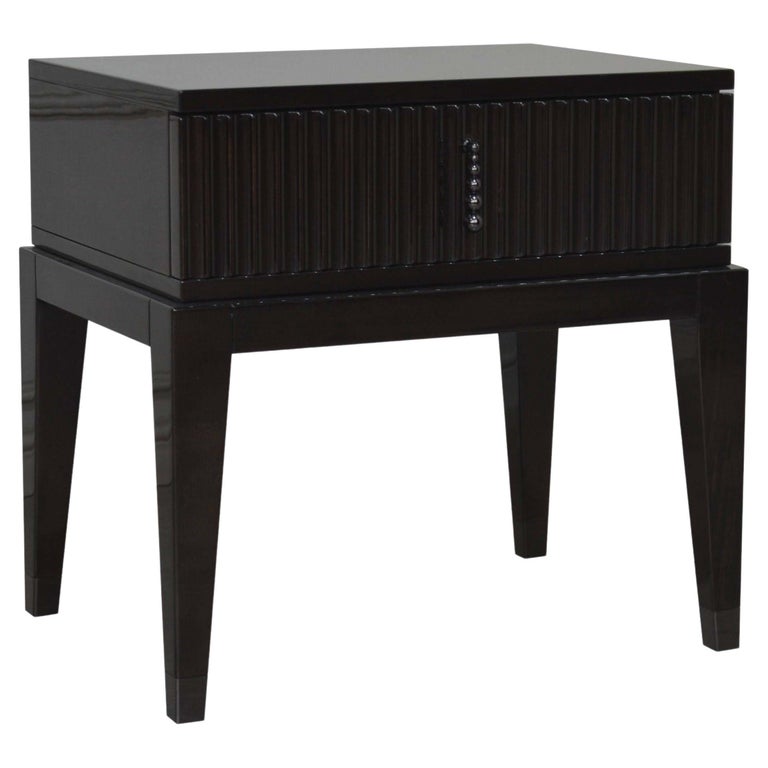 Italian Night Table in High Gloss Ebony Veneer with One Upholstered ...