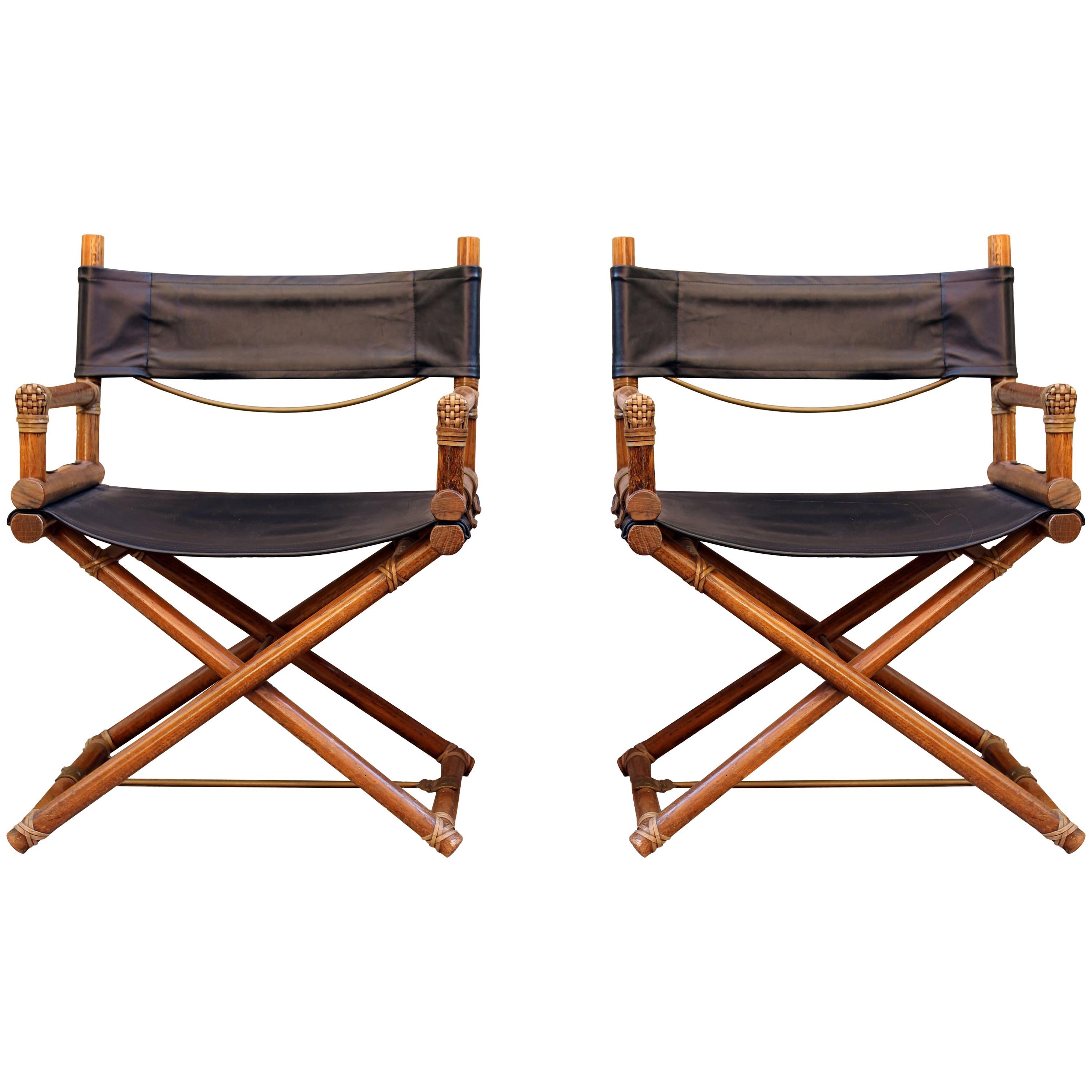 Italian Oak Wood Director's Chairs, Pair of Two, 1970s at 1stDibs
