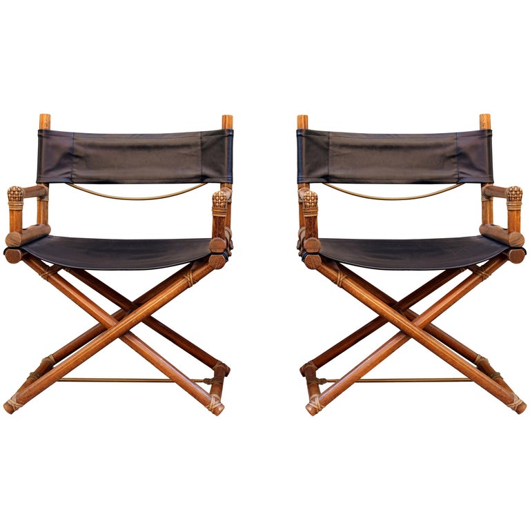 Italian Oak Wood Director's Chairs, Pair of Two, 1970s at 1stDibs
