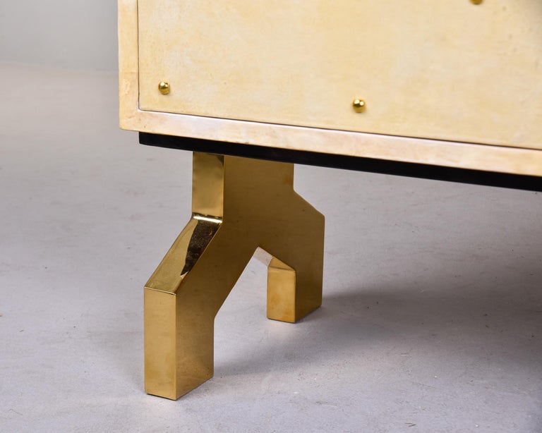 Italian off White Parchment Covered Modernist Chest with Brass Accents ...