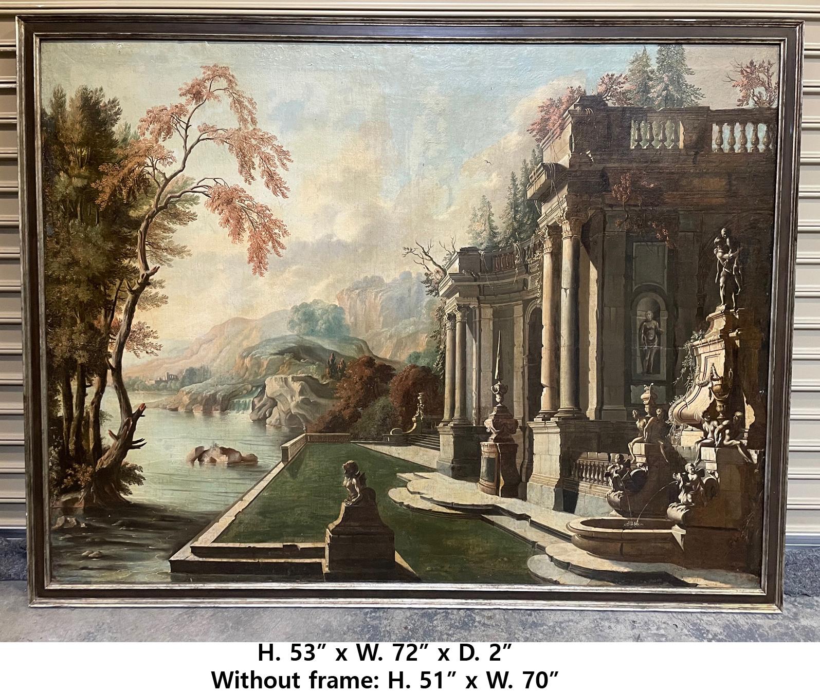 Italian Oil On Canvas Painting Of Roman Ruins Palace Scene, 19 Century ...