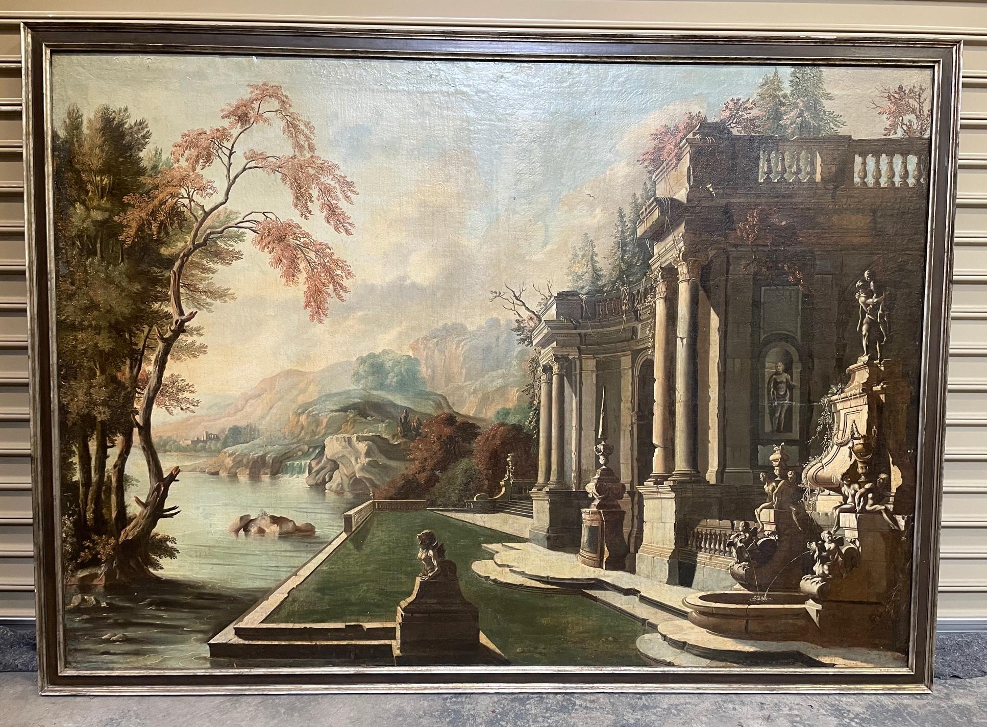 Italian Oil On Canvas Painting Of Roman Ruins Palace Scene, 19 Century ...