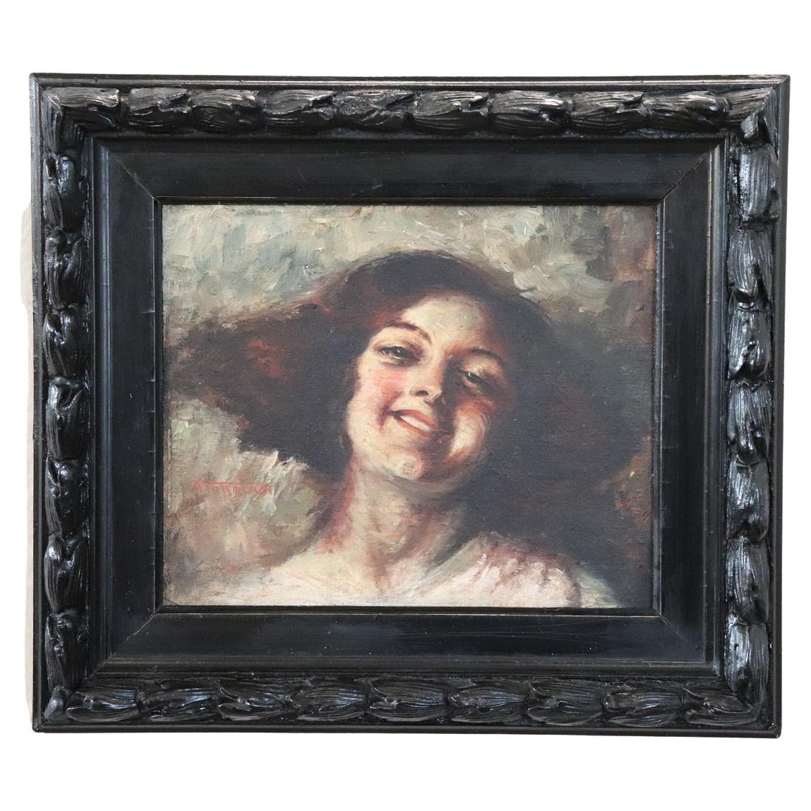 Italian Oil Painting on Board by A. Torriani Portrait of a Girl, 1910s ...