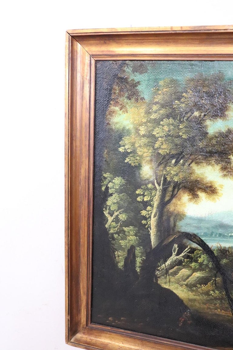 Italian Oil Painting on Canvas Landscape with River For Sale at 1stDibs