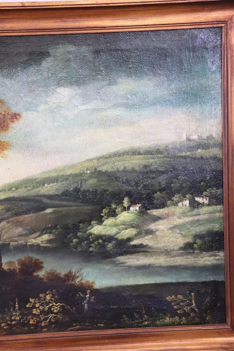 Italian Oil Painting on Canvas Landscape with River For Sale at 1stDibs