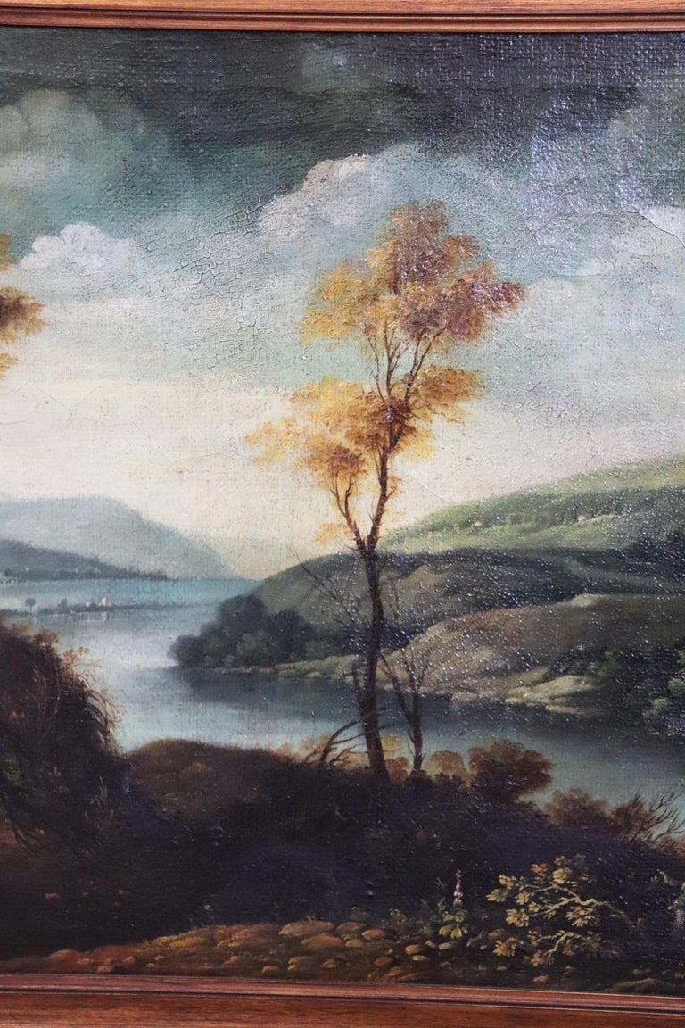 Italian Oil Painting on Canvas Landscape with River For Sale at 1stDibs