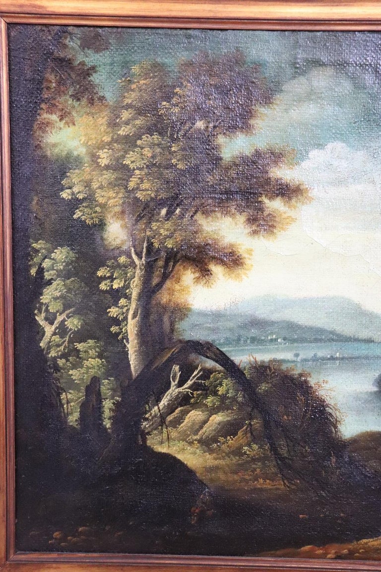 Italian Oil Painting on Canvas Landscape with River For Sale at 1stDibs