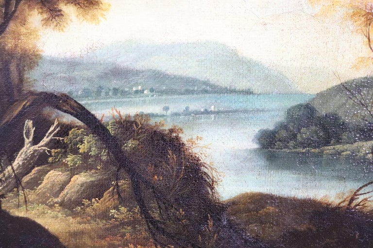 Italian Oil Painting on Canvas Landscape with River For Sale at 1stDibs