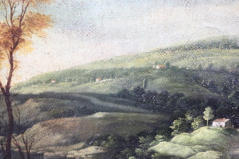 Italian Oil Painting on Canvas Landscape with River For Sale at 1stDibs