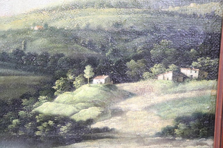 Italian Oil Painting on Canvas Landscape with River For Sale at 1stDibs