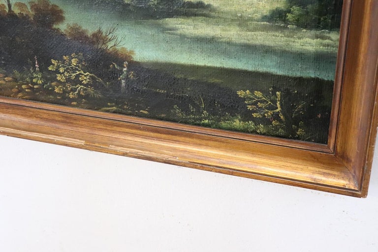 Italian Oil Painting on Canvas Landscape with River For Sale at 1stDibs