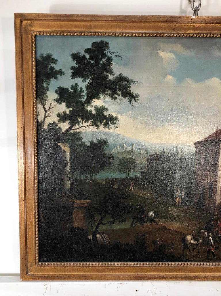Italian Old Master Painting of Regal Palace and Garden For Sale at 1stDibs