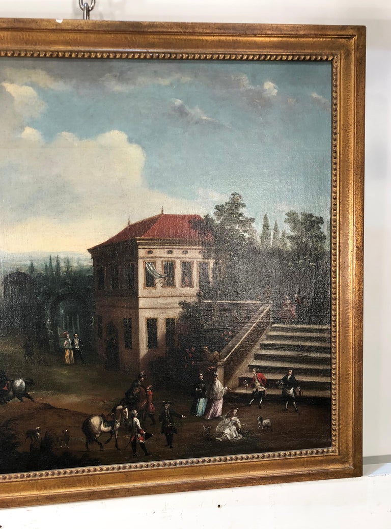 Italian Old Master Painting of Regal Palace and Garden For Sale at 1stDibs