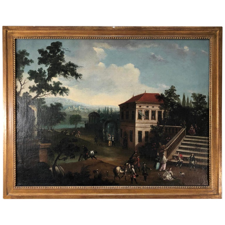Italian Old Master Painting of Regal Palace and Garden For Sale at 1stDibs