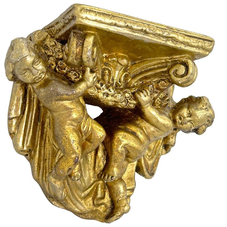 Italian Old Venetian Miniature Wall Shelf, Gilded Plaster Cherubs ...