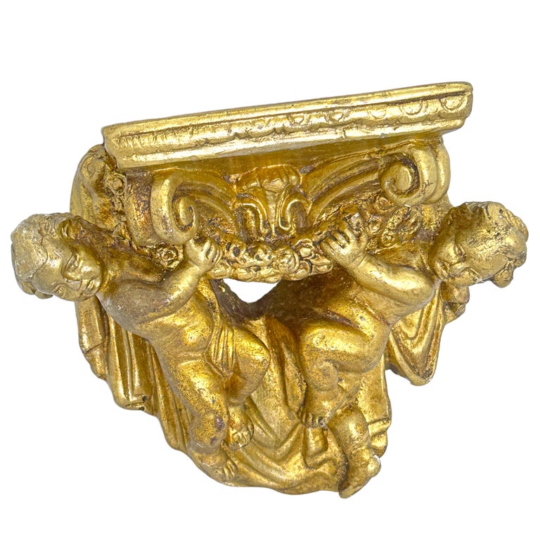 Italian Old Venetian Miniature Wall Shelf, Gilded Plaster Cherubs ...