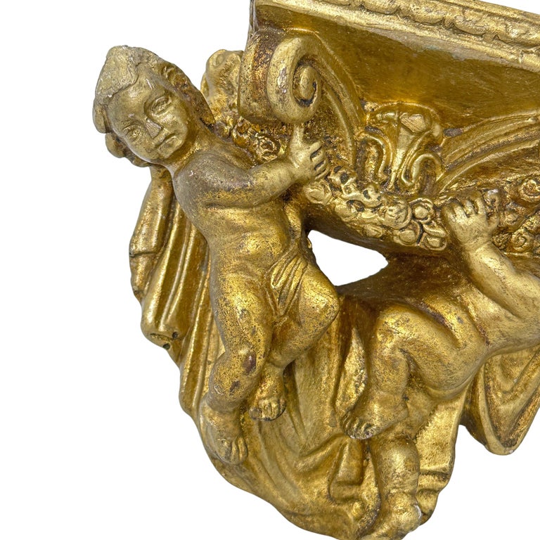 Italian Old Venetian Miniature Wall Shelf, Gilded Plaster Cherubs ...
