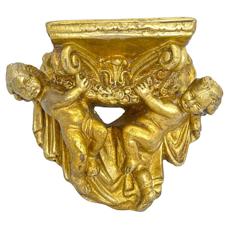 Italian Old Venetian Miniature Wall Shelf, Gilded Plaster Cherubs ...
