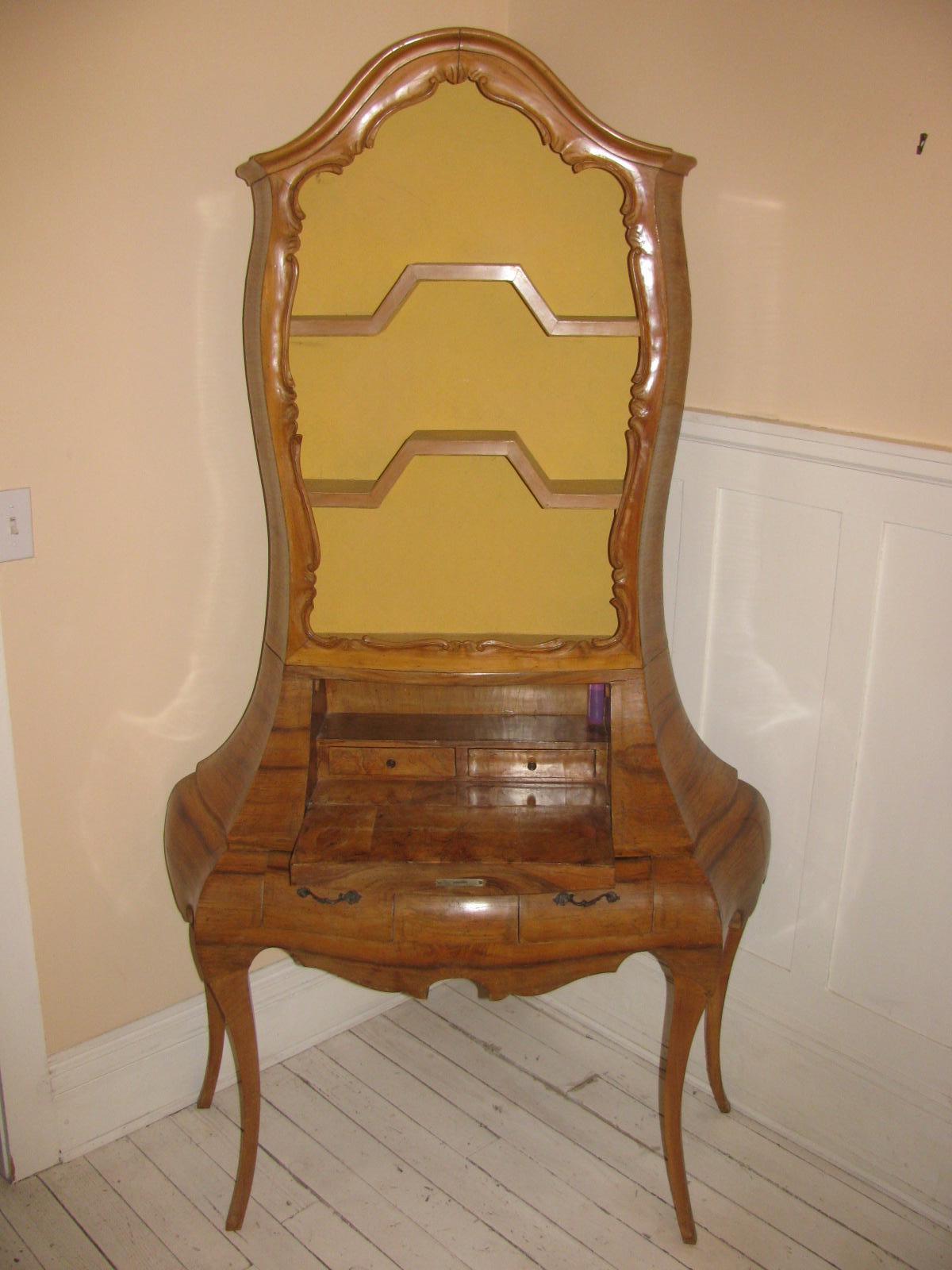 Italian Olive Burl Wood Bombe Secretary with Matching Chair For Sale at ...