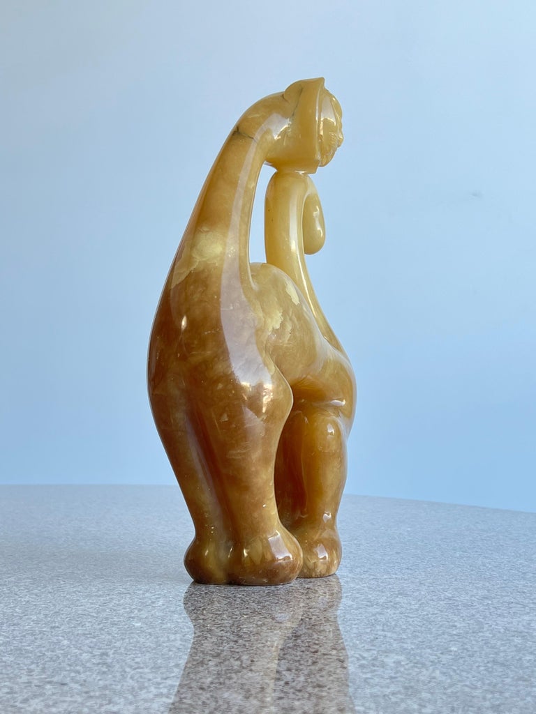 Italian Onyx Large Cat Sculpture For Sale at 1stDibs