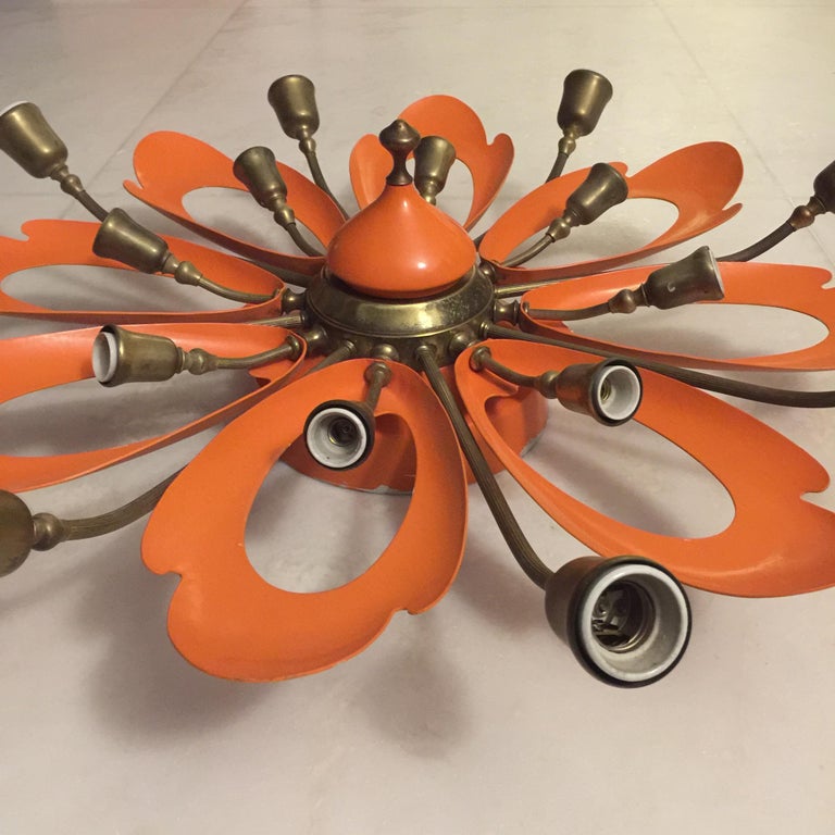 Italian Orange Ceiling Light in the Manner of Angelo Lelli, Arredoluce ...