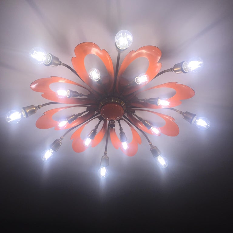 Italian Orange Ceiling Light in the Manner of Angelo Lelli, Arredoluce ...