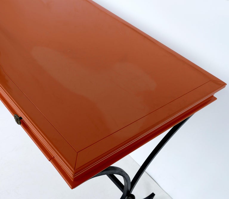 Italian Orange Lacquer Wrought Iron Desk and Chair Set at 1stDibs | rod ...