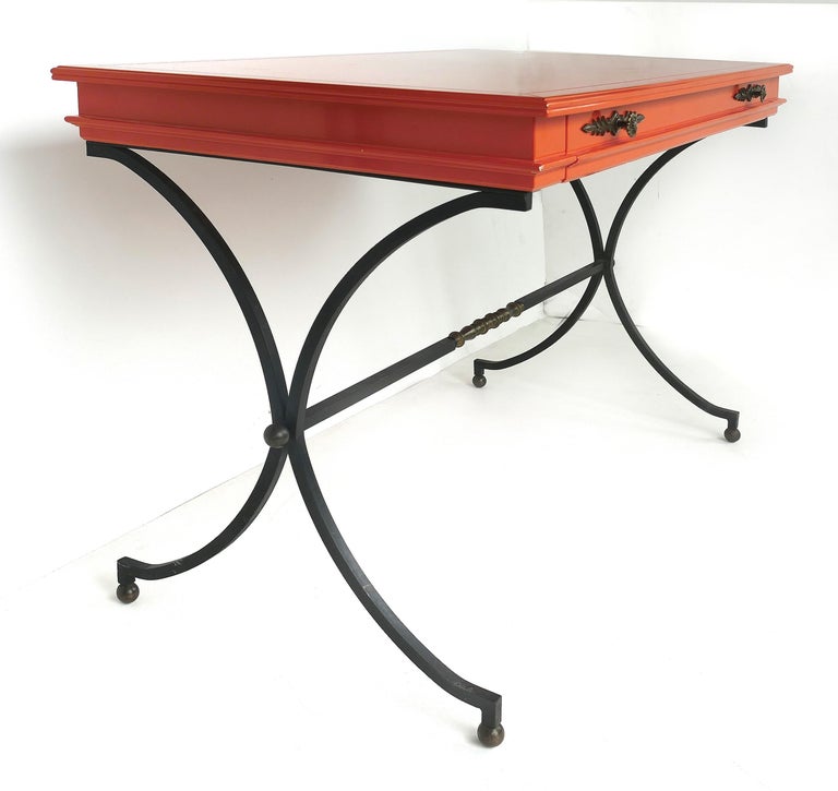 Italian Orange Lacquer Wrought Iron Desk and Chair Set at 1stDibs | rod ...