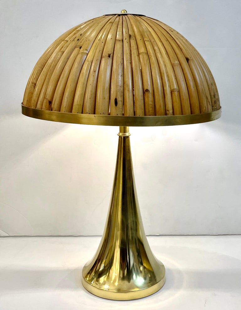 Italian Organic Modern Contemporary Pair Tall Brass and Rattan Sleek ...