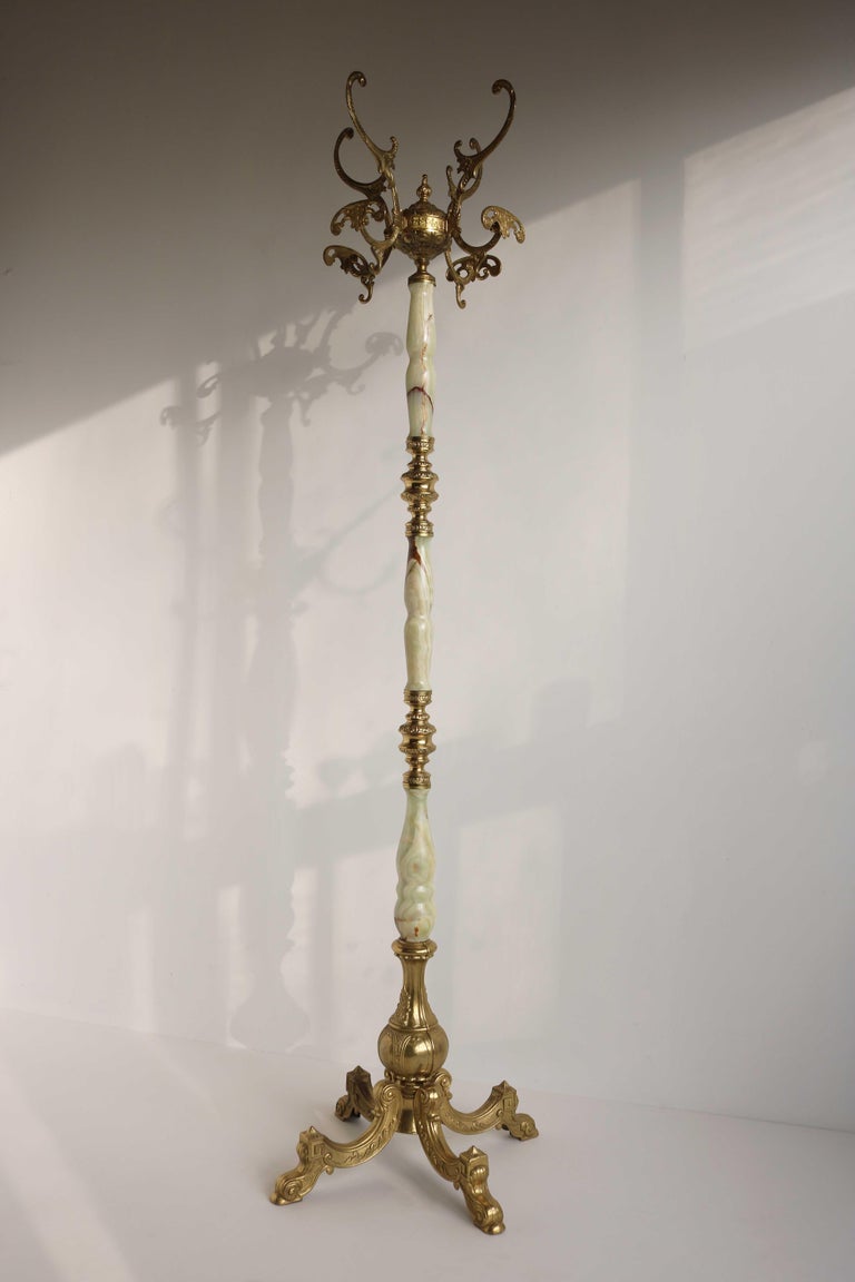 Italian Ornate Antique Brass and Onyx Brown Marble Coat Hat Rack Hall ...