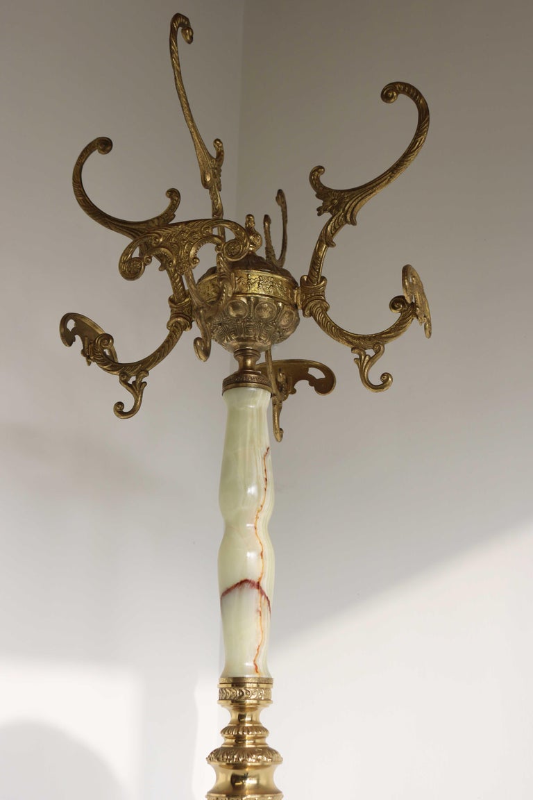 Italian Ornate Antique Brass and Onyx Round Marble Coat Hat Rack Hall ...