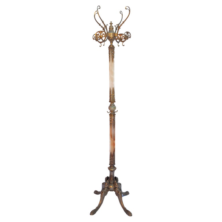 Italian Ornate Brass and Marble Coat Rack, 1950s For Sale at 1stDibs