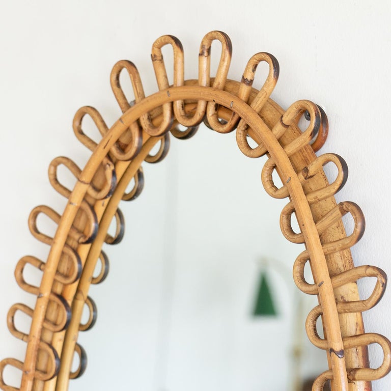 Italian Oval Rattan Mirror For Sale at 1stDibs