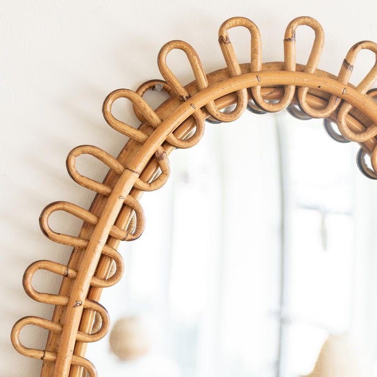 Italian Oval Rattan Mirror For Sale at 1stDibs