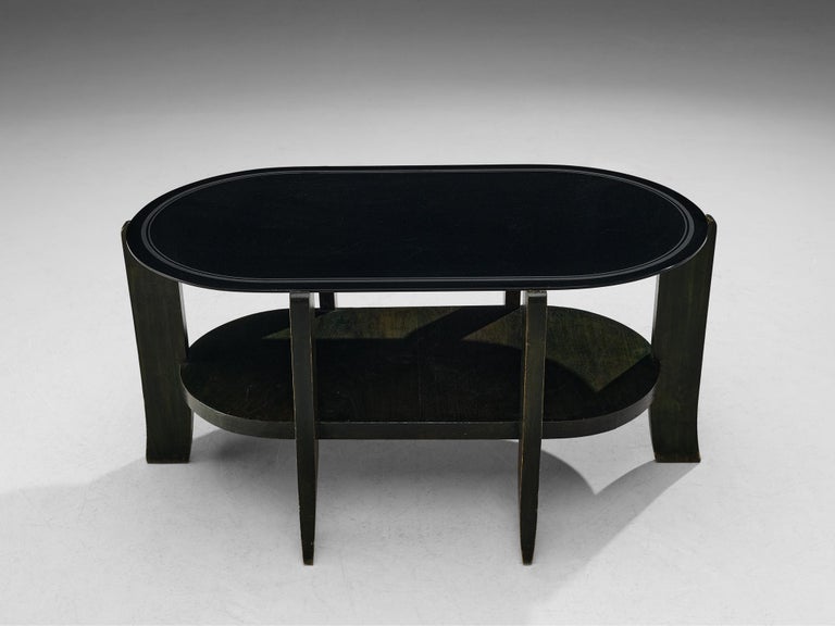 Italian Art Deco Oval Shaped Coffee Table in Green Stained Wood and ...